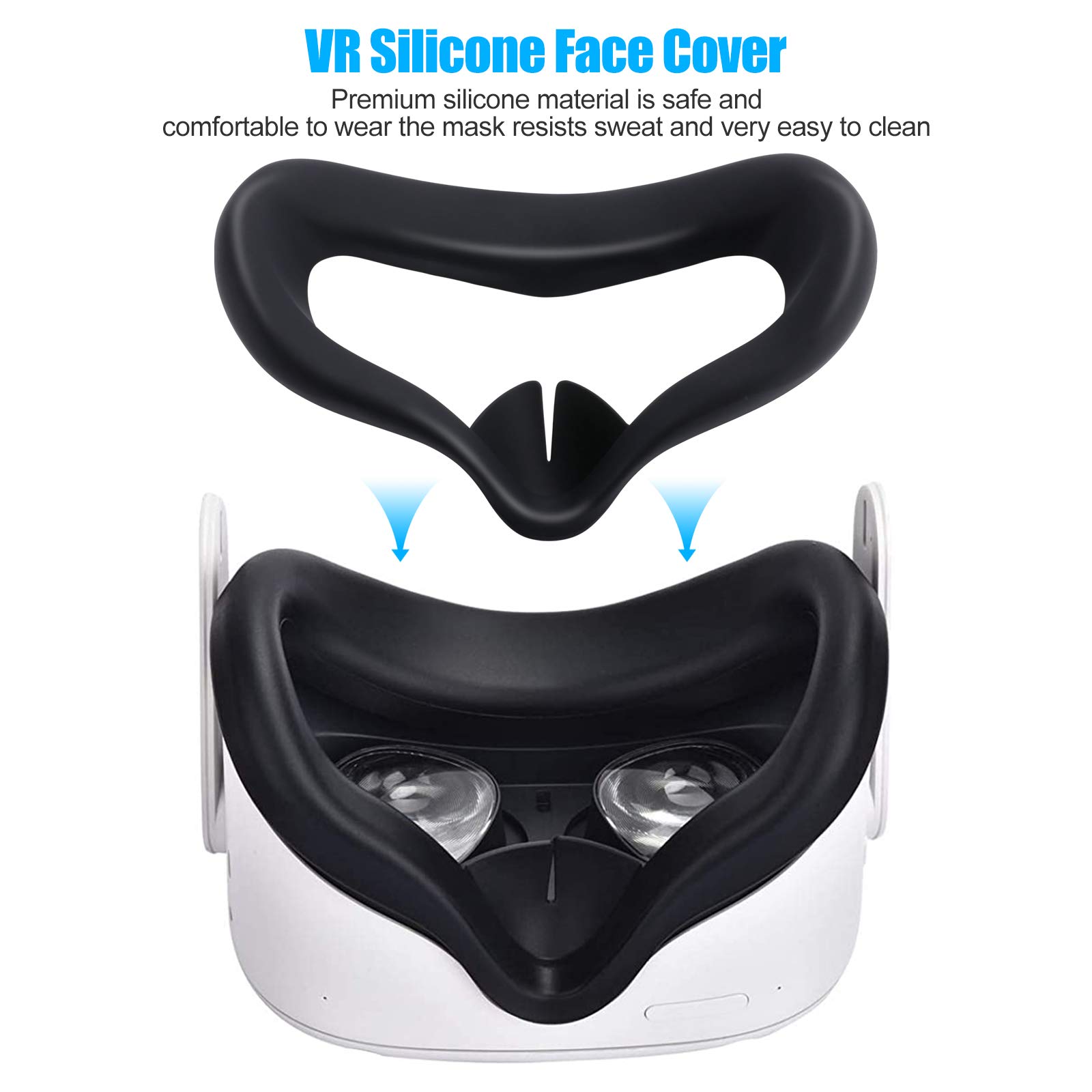 CgBeHah VR Protective Cover set for Oculus Quest 2, Silicone Face Cover, Touch Controller Grip Cover and VR Lens Protect Cover with Anti-Throw Sweat Proof Light Proof, Black