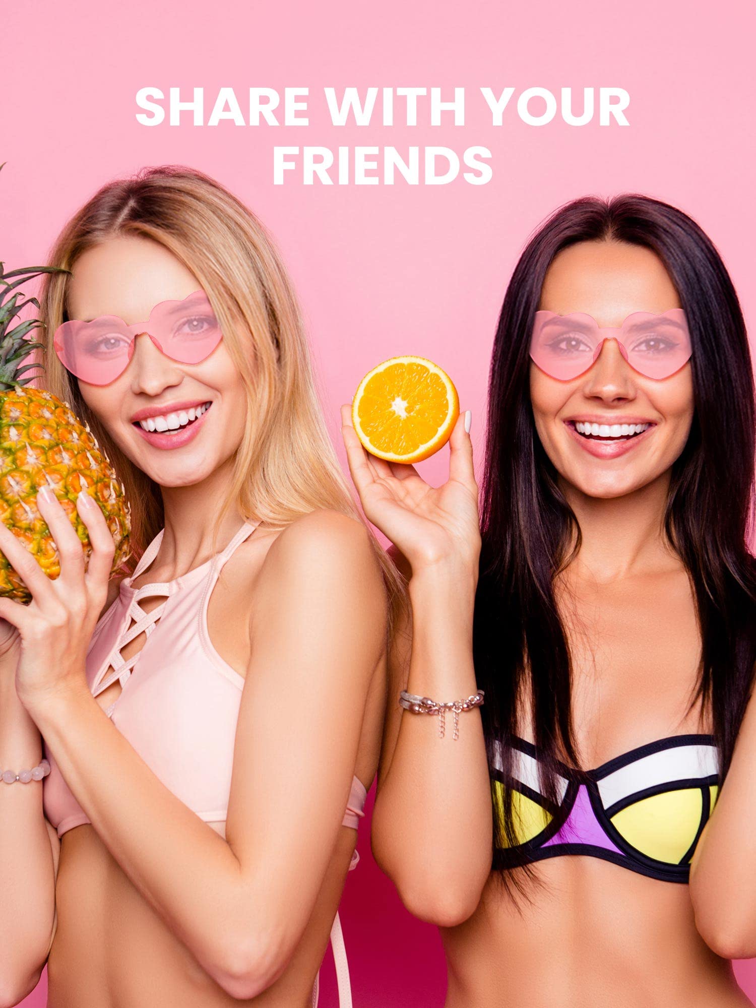 Dunzy 100 Pairs Heart Shaped Sunglasses Rimless Heart Sunglasses Candy Color Eyewear Party Wedding Glasses(Colorful)