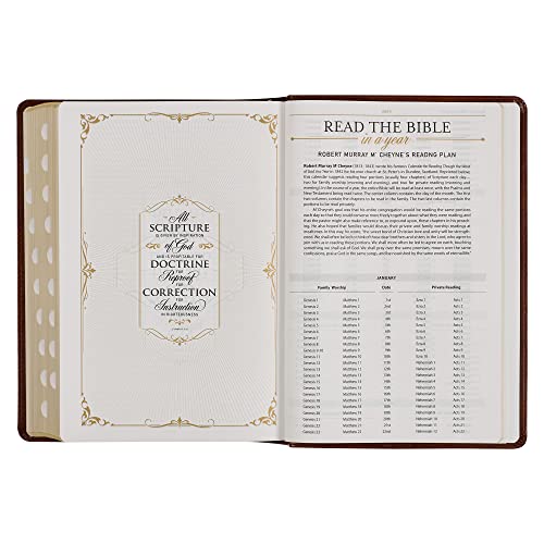 KJV Study Bible, Large Print Faux Leather - Thumb Index, King James Version Holy Bible, Art Nouveau Framed Saddle Tan