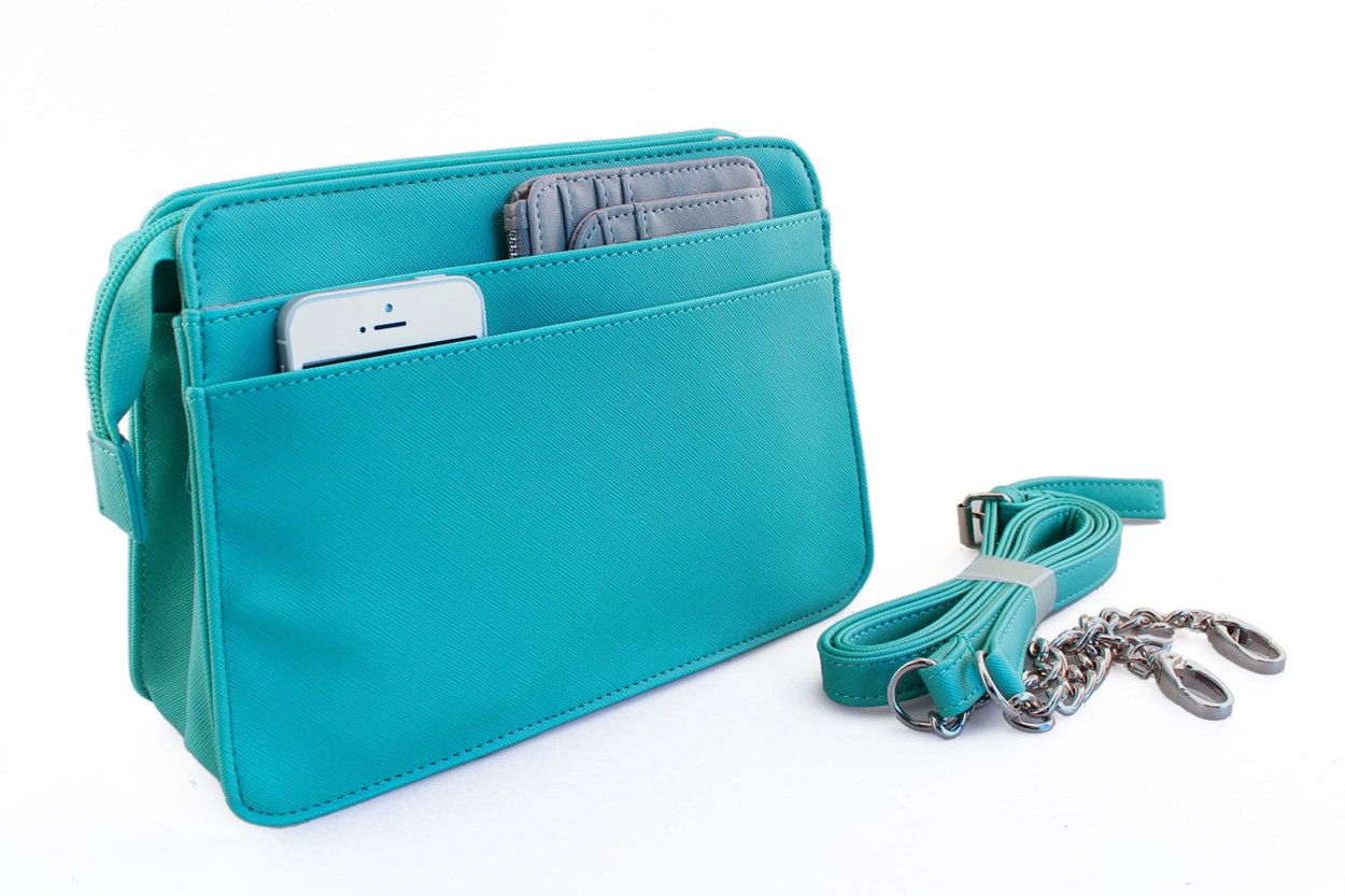 Pouchee Avi Vegan Leather Purse Organizer that doubles as a Clutch and Cross Body Bag (Coral/Cream)