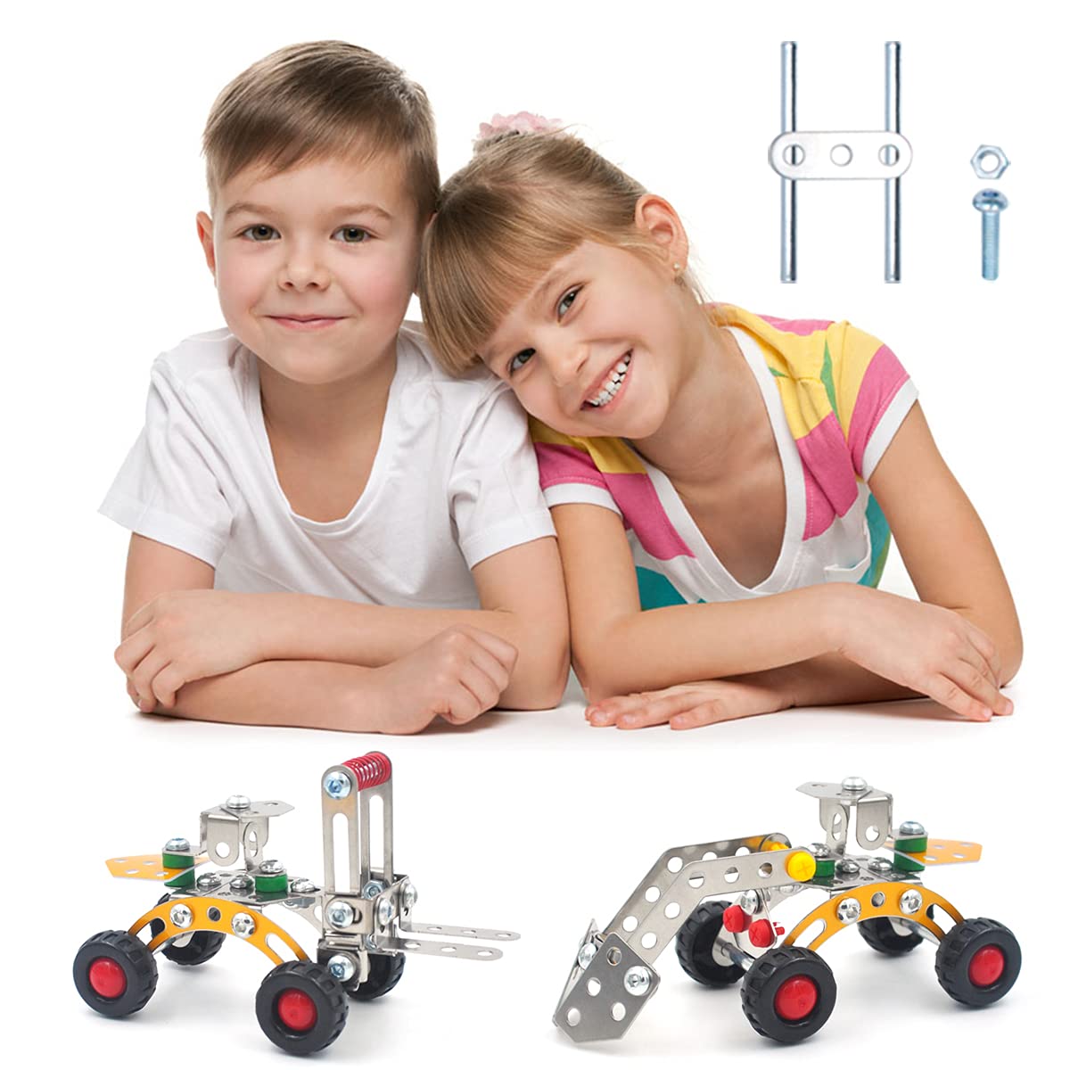 Samtor Metal Engineering Vehicle Assemble Building Blocks Toy Set Kit, Educational Car Model, for Child of Ages 8 and up, Steam, Birthday Gift (Forklift and Snow Pusher)