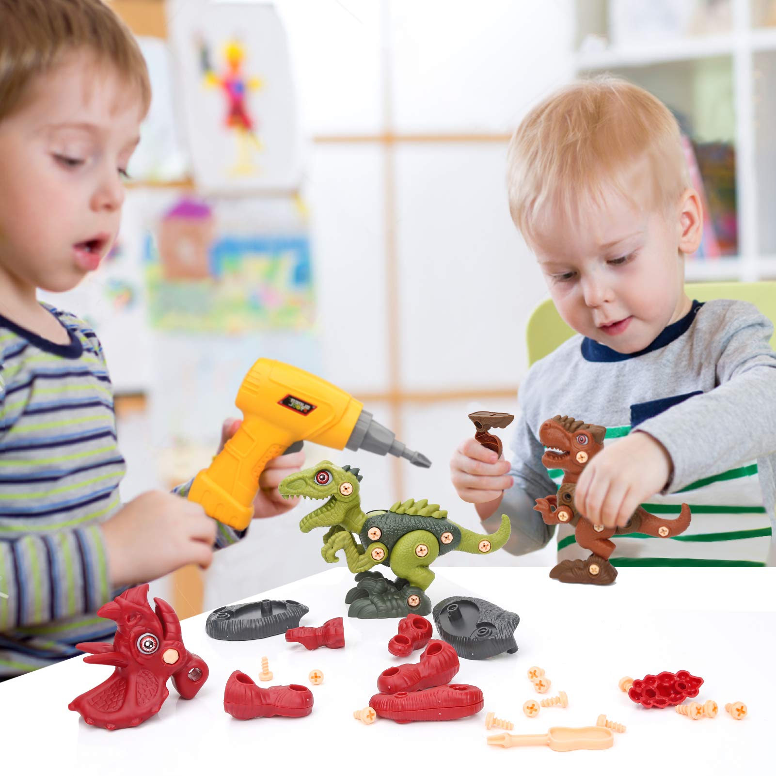 Sanlebi Toy for 4 5 6 7 Year Old Boys Take Apart Dinosaur Toys for Kids Building Toy Set with Electric Drill Construction Engineering Play Kit STEM Learning for Boys Girls Age 3 4 5 Year Old