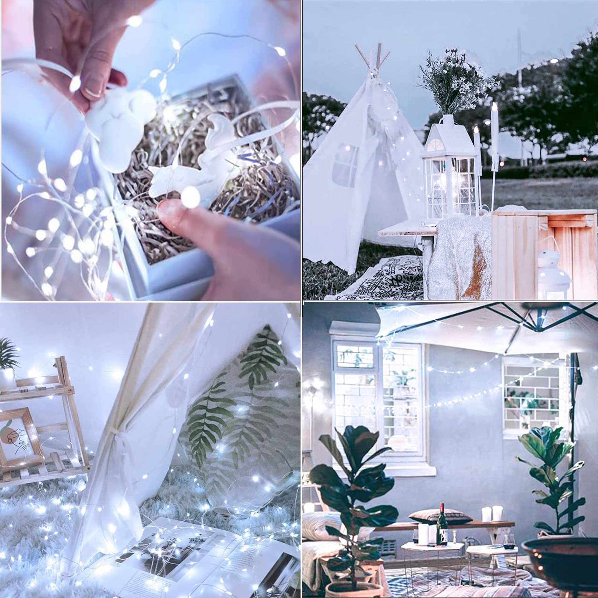 Solar String Lights, 2 Pack 100 LED Copper Wire Lights, Waterproof Fairy Decoration Starry String Lights - 8 Modes, Indoor/Outdoor for Gardens, Patios, Homes, Parties, Cool White 2 Pack