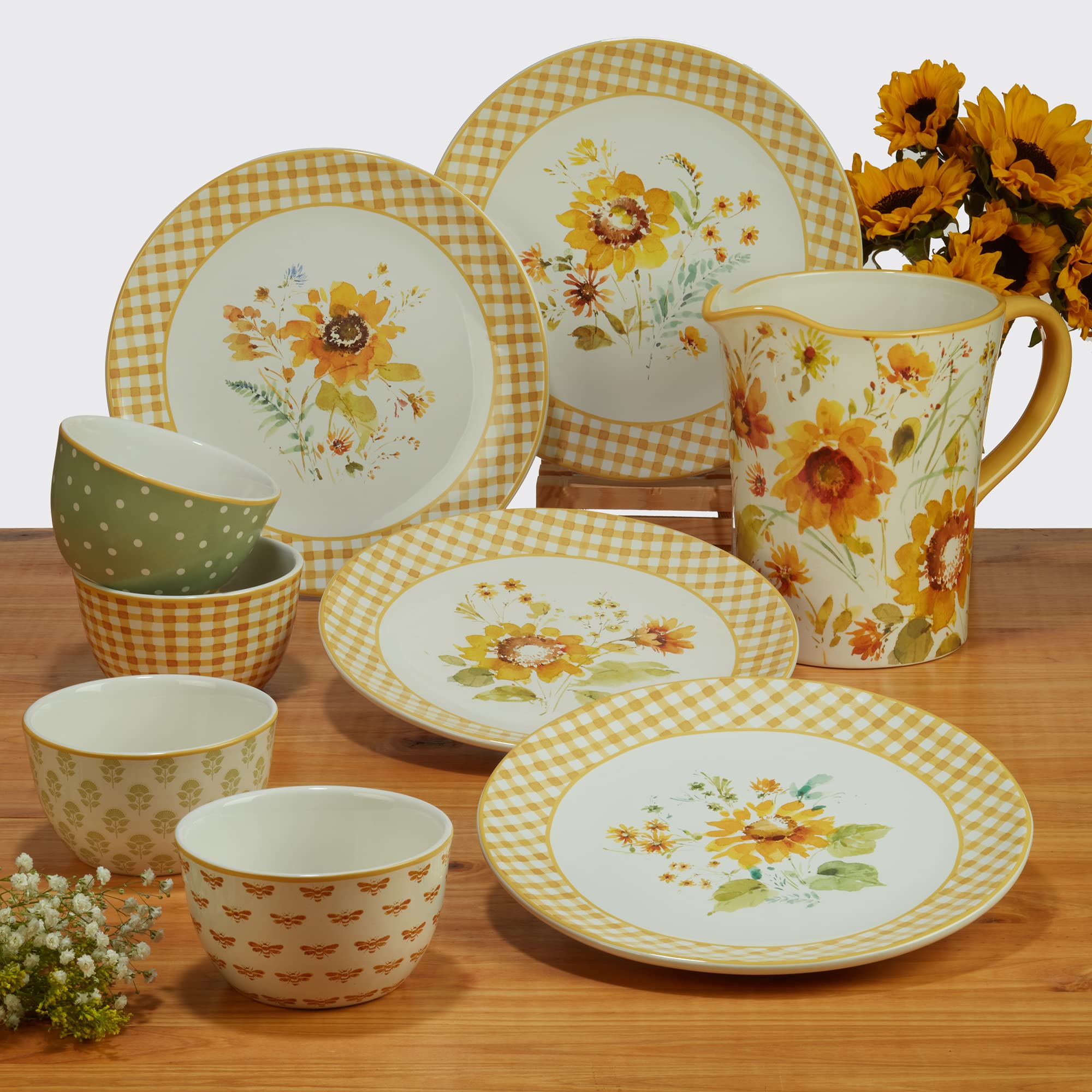 Certified International Sunflowers Forever, Salad/Dessert Plates, Multicolored, 9" x 9", Set of 4