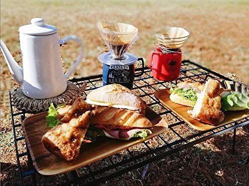 camping moon CAMPINGMOON Outdoor Folding Multipurpose Storage Rack with Removable Bamboo Board, Steel Plating Black T-230-TP