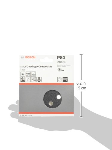 Bosch 2608605115 Sanding Sheets for Random Orbit Sanders, Best for Stone-125 mm Diameter, 8 holes-80 grit, Black, 125 mm