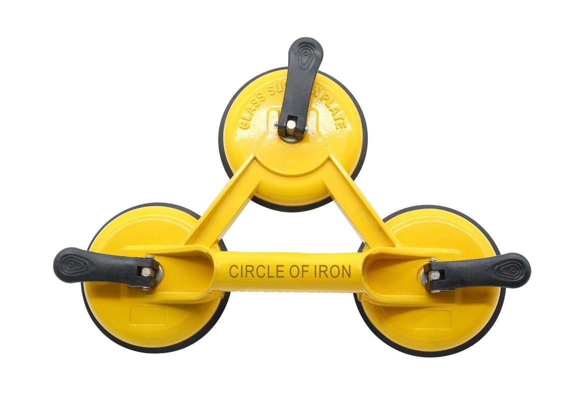 CIRCLE OF IRON - 3 SECTION VACUUM SUCTION CUP FOR GLASSES - Heavy Duty Alminimum Plate Handles Which Hooks To Move Glasses - To Move Tiles - Floor Gap Fixer etc