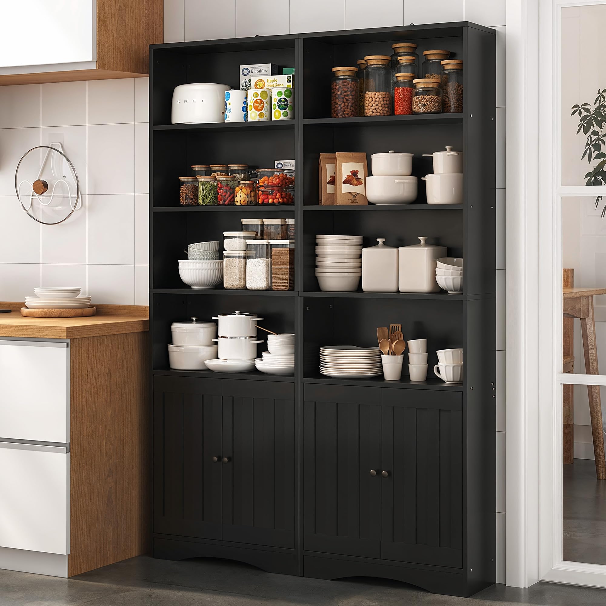 Gizoon Bookcase, Bookshelves and Bookcases, 71β 6-Shelf Bookcase with Doors, Floor Standing Display Storage Shelves, with Adjustable Shelves, for Home, Office, Living Room, Bedroom, Black