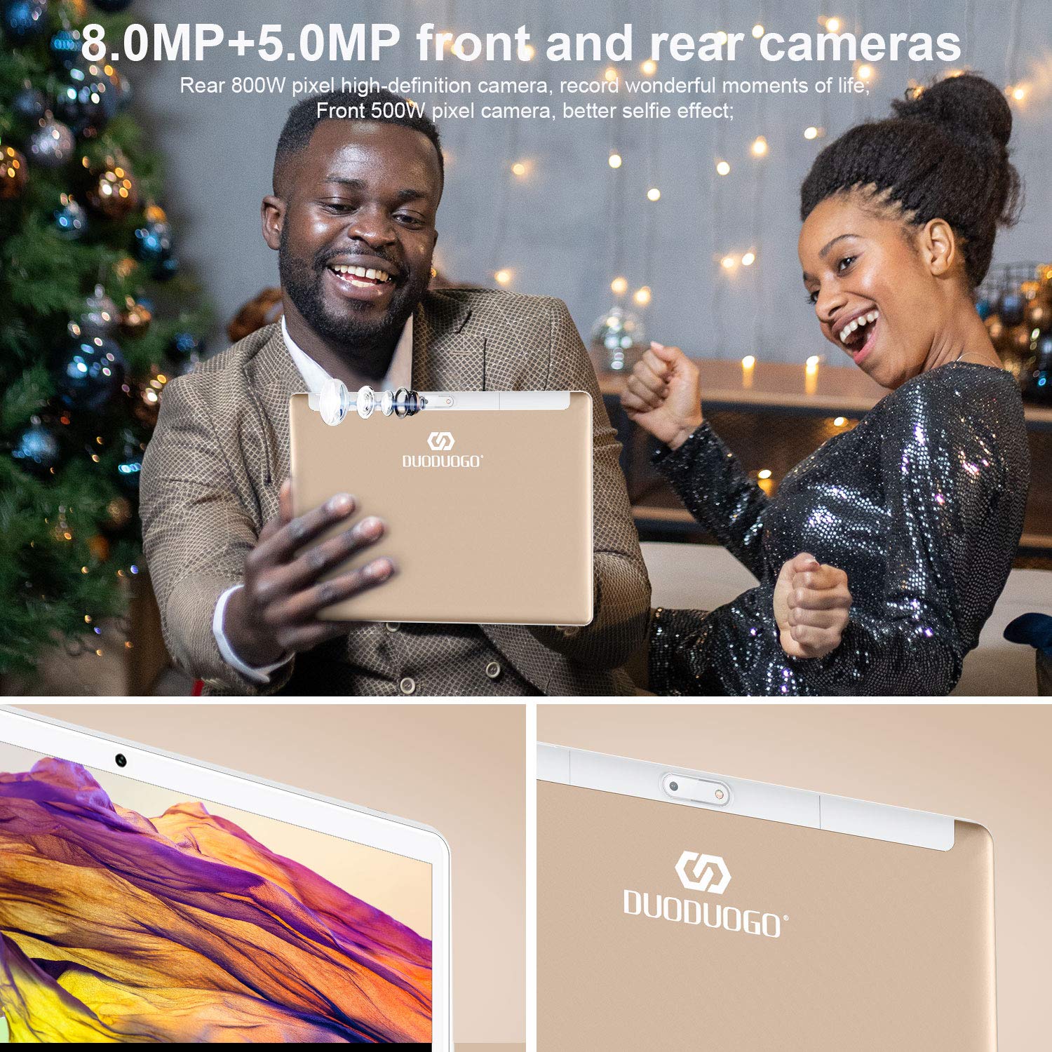 DUODUOGO Android Tablet 10.1 inch 32GB 8-Core 8000mAh 1920 * 1200 HD Tablets, 128GB Expand,Dual Camera,Dual 4G Cellular Tablet,FM,GPS with WiFi Bluetooth GMS Tabletas