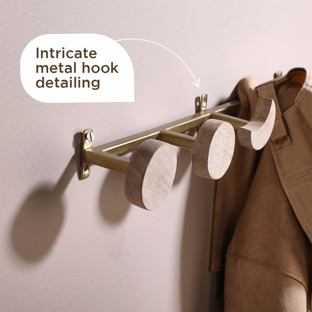 Folkuture Coat Rack Wall Mount or Wall Hooks for Hanging, 5 Hook Coat Hanger or Wall Coat Rack with Hooks, 16" x 3" Heavy Duty Entryway Hook Rack for Hanging Bags, Keys, Hats or Bathroom Towel - Moon