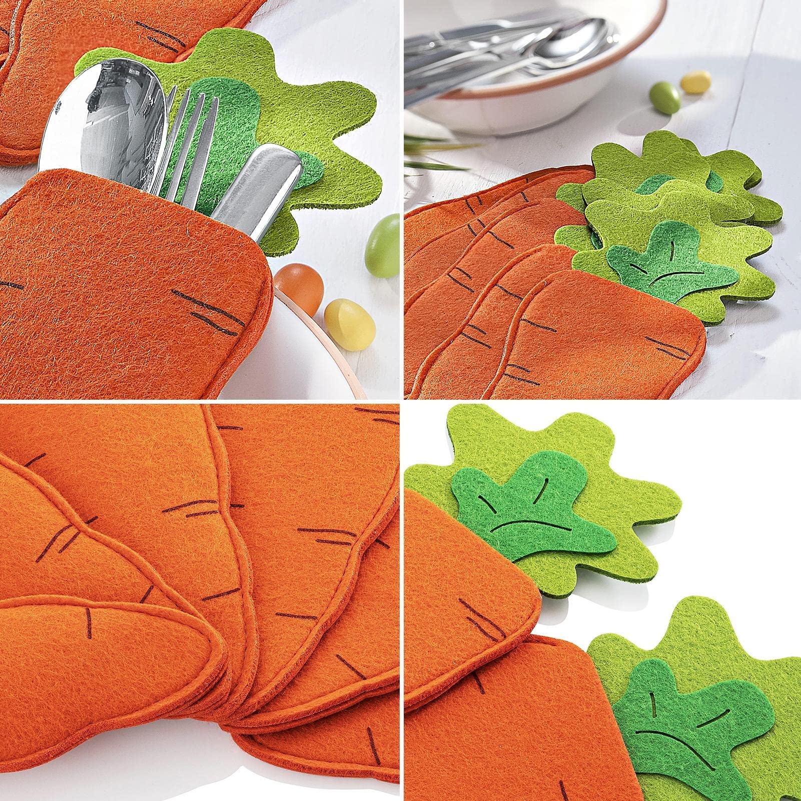 Easter Utensil Cutlery Holders, Easter Carrot Shape Silverware Tableware Utensil Holder, Easter Felt Cutlery Holder Pouch Bags, Reusable Utensil Sleeve for Knife Forks, Easter Table Decoration