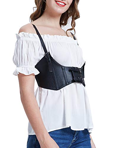KANCY KOLE Womens Faux Leather Steampunk Sexy Underbust Waist Belt Corset(M,Black)