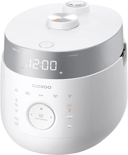 CUCKOO IH Twin Pressure Small Stainless Steel Rice Cooker 10 Cup Uncooked & 20 Cup Cooked with Induction Heating, LED Touch Controls, Reheat Option (White)