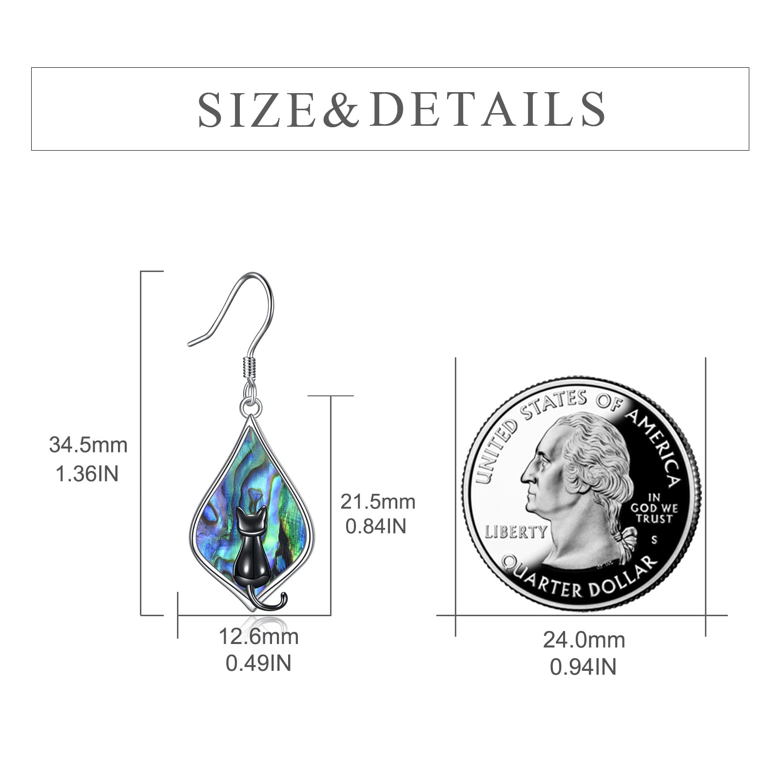 Cat Earring for Women Sterling Silver Teardrop Abalone Cat Dangle Earrings Jewelry