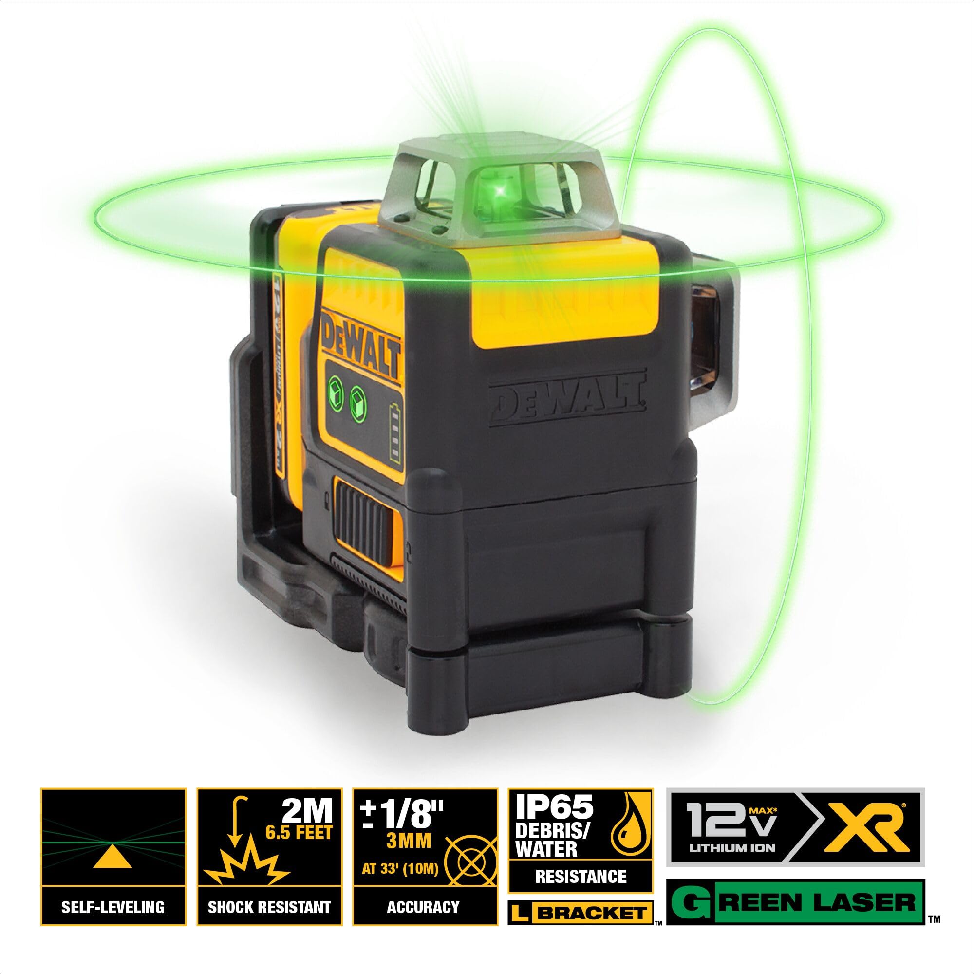 DEWALT 12V MAX Laser Level, Cross Line Laser, 2 x 360, Green (DW0811LG)