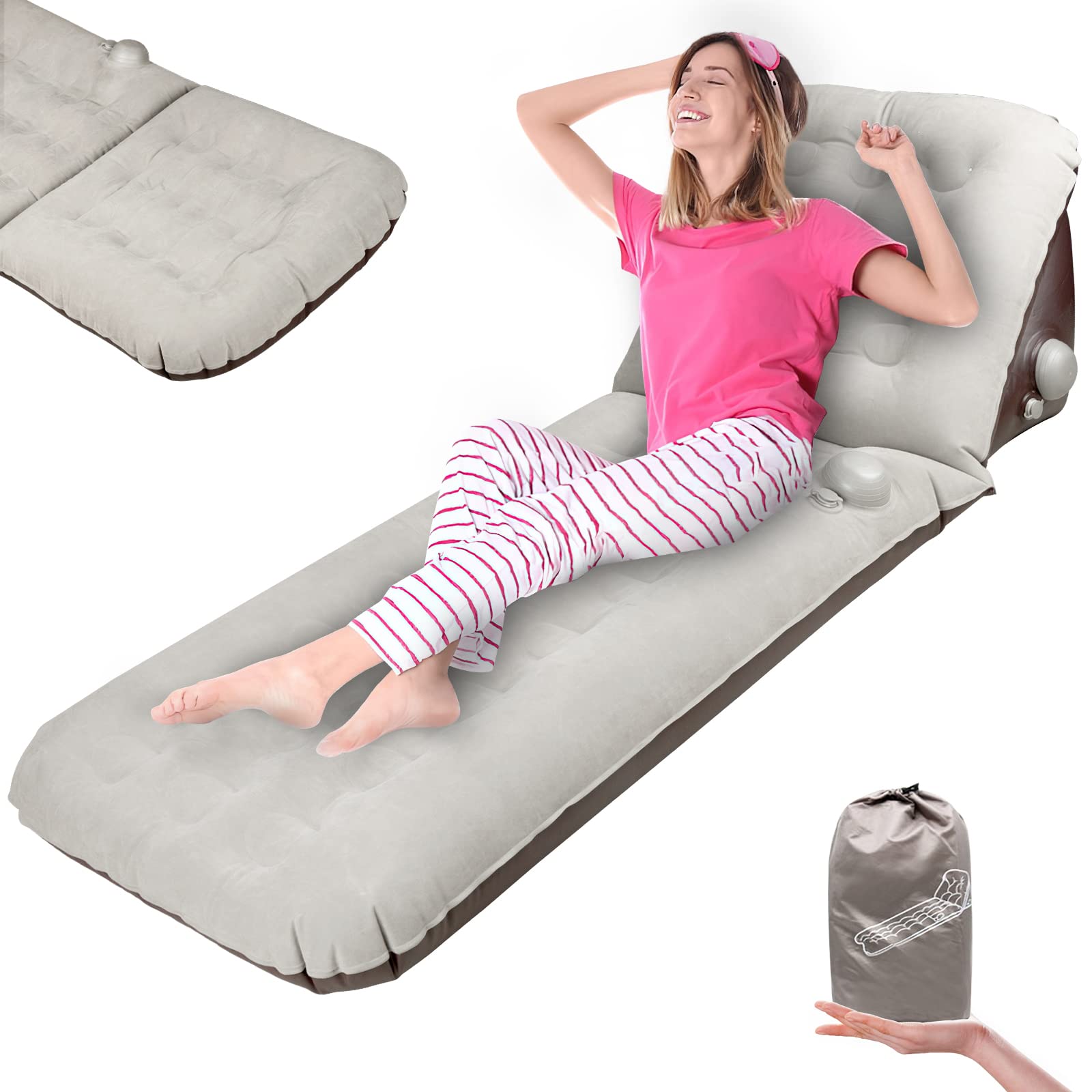 Camping Sleeping Pads, 4.7" Thickness Twin Air Mattress with Adjustable Backrest Built-in Air Pump Inflatable Sleeping Pad Compact & Portable for Backpacking, Home, Tent, Beach Travel Camping Mat