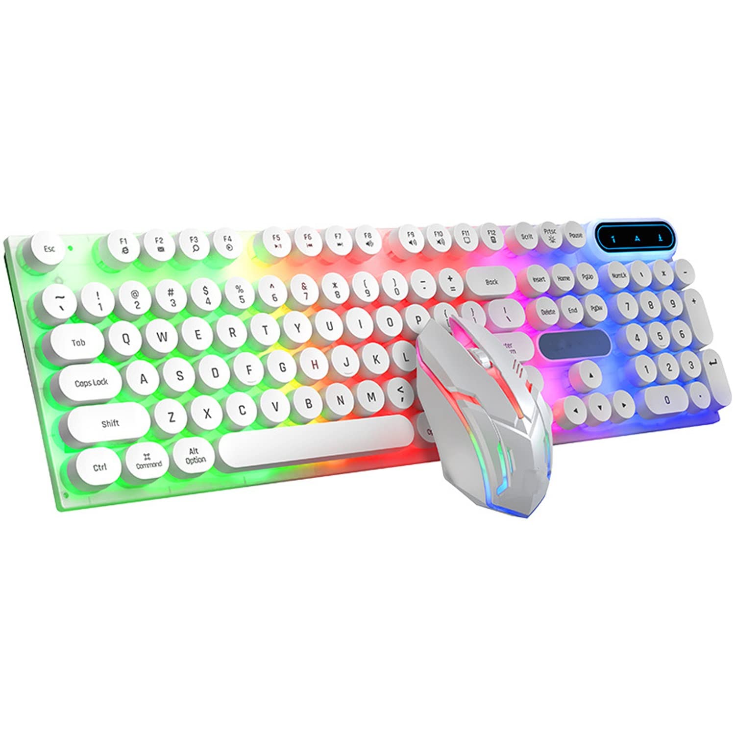 EXHNLE Color Rainbow LED Backlit Mechanical Feeling USB Wired Gaming Keyboard and Mouse Combo, Backlit Keyboard, for Laptop PC Computer Game and Work (Color : White)