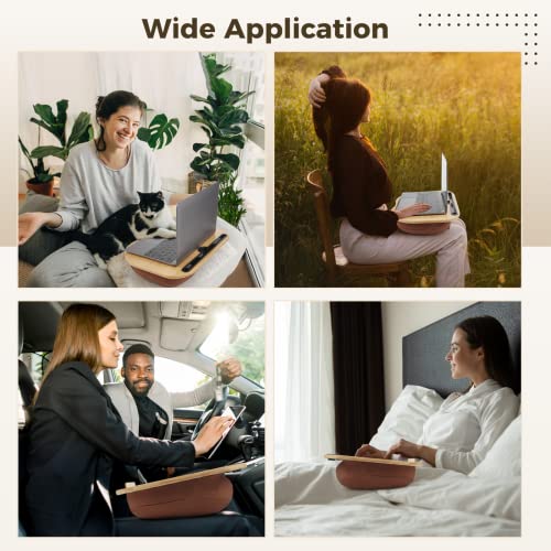 Lap Desk with Pillow Cushion, Portable Bamboo Laptop Stand with Slot for Tablet/Phone, Lightweight Laptop Desk Tray, Computer Bed Table for Home Travel, Support up to 14" Laptops