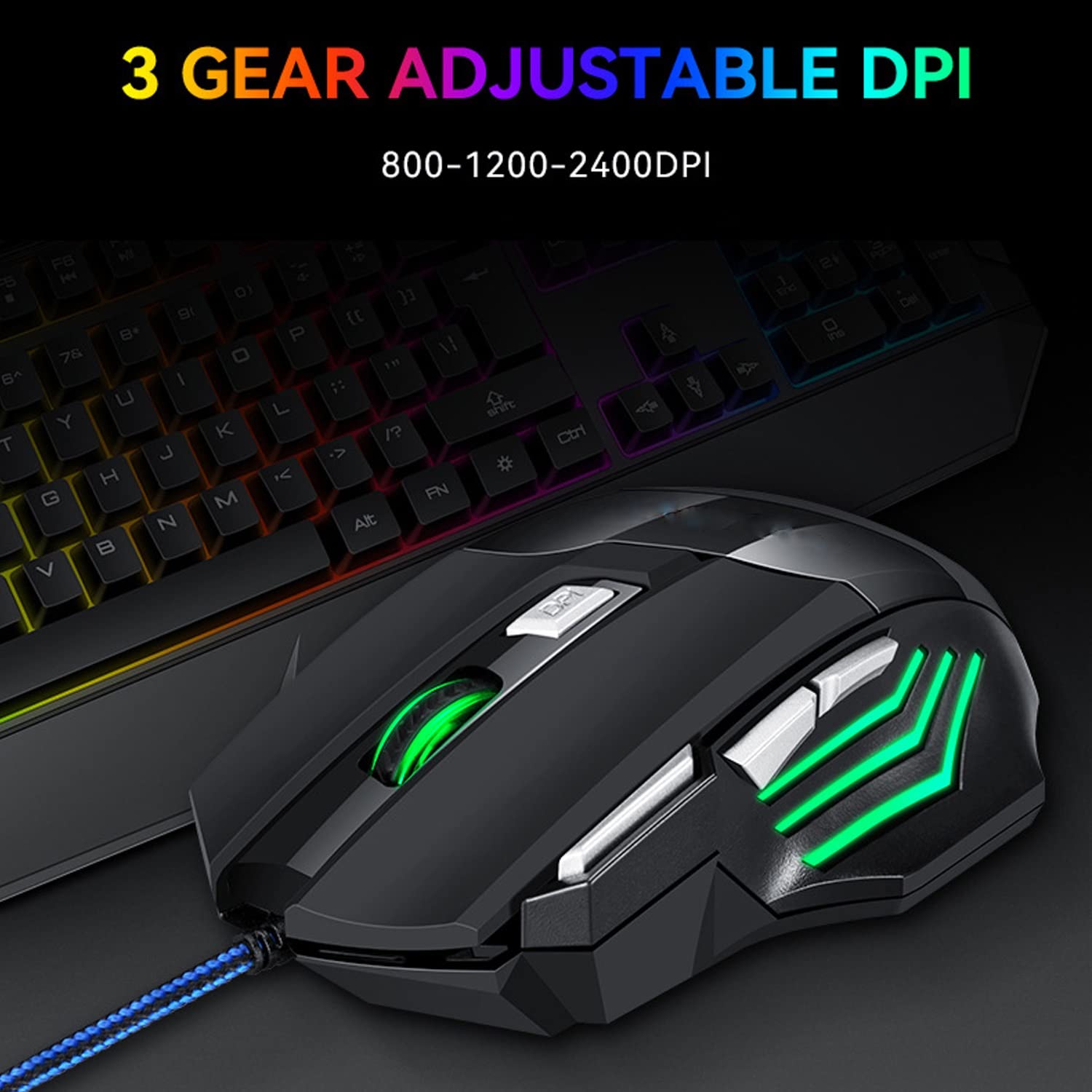 EXHNLE Gaming Keyboard and Mouse Combo Wired LED RGB Backlit, USB Wired Backlit Keyboard, for Laptop PC Computer Game and Work