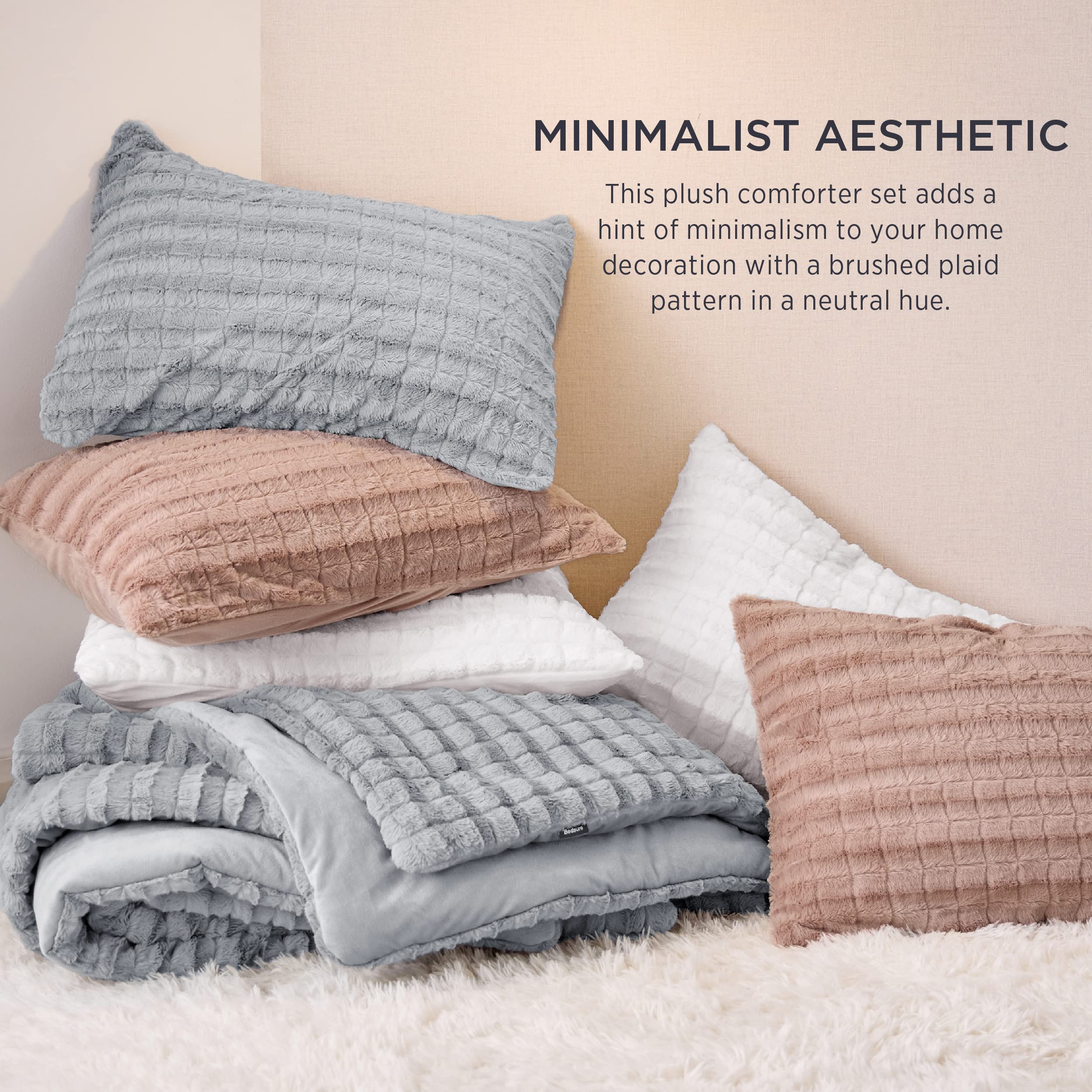 Bedsure Ultra Soft Shaggy Faux Fur Queen Comforter Set - Winter Warm 3 Piece Bedding With Plush Comforter and 2 Pillowcases