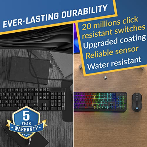 KLIM Blaze & Chroma Wireless Bundle - New 2023 - Wireless Gaming Keyboard and Mouse Combo - Responsive Durable Ergonomic - Backlit Keyboard - RGB Gaming Mouse Wireless - Long-Lasting Built-in Battery