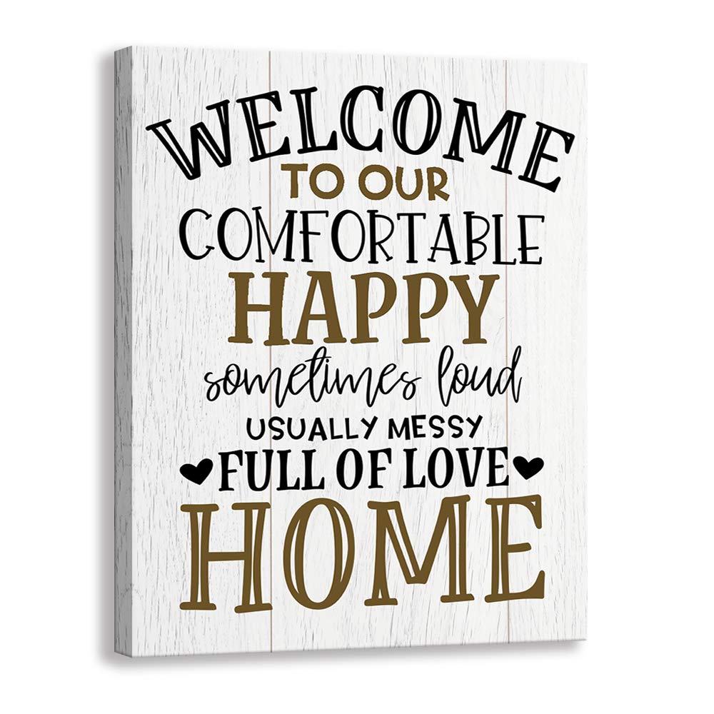 Kas Home Vintage Welcome Canvas Wall Art | Farmhouse Rustic Funny Family Prints Decorative Signs Framed | Wood Background Living Room Porch Wall Decor (15 x 12 inch, Welcome - 02)