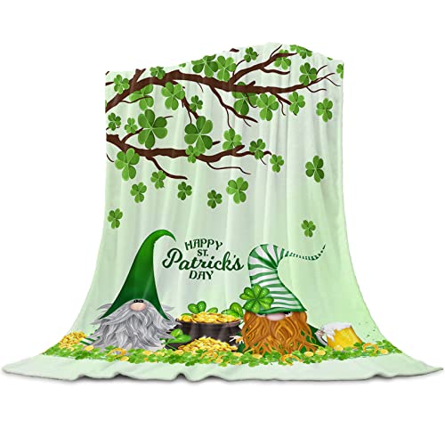 Fantasy Staring St. Patrick's Day Throw Blanket - Elf Gnome Lucky Green Clover Shamrock Flannel Blanket Microfiber Holiday Blanket Soft, Cozy, Comfy Throw for Sofa Couch Bed, 40 x 50 inch