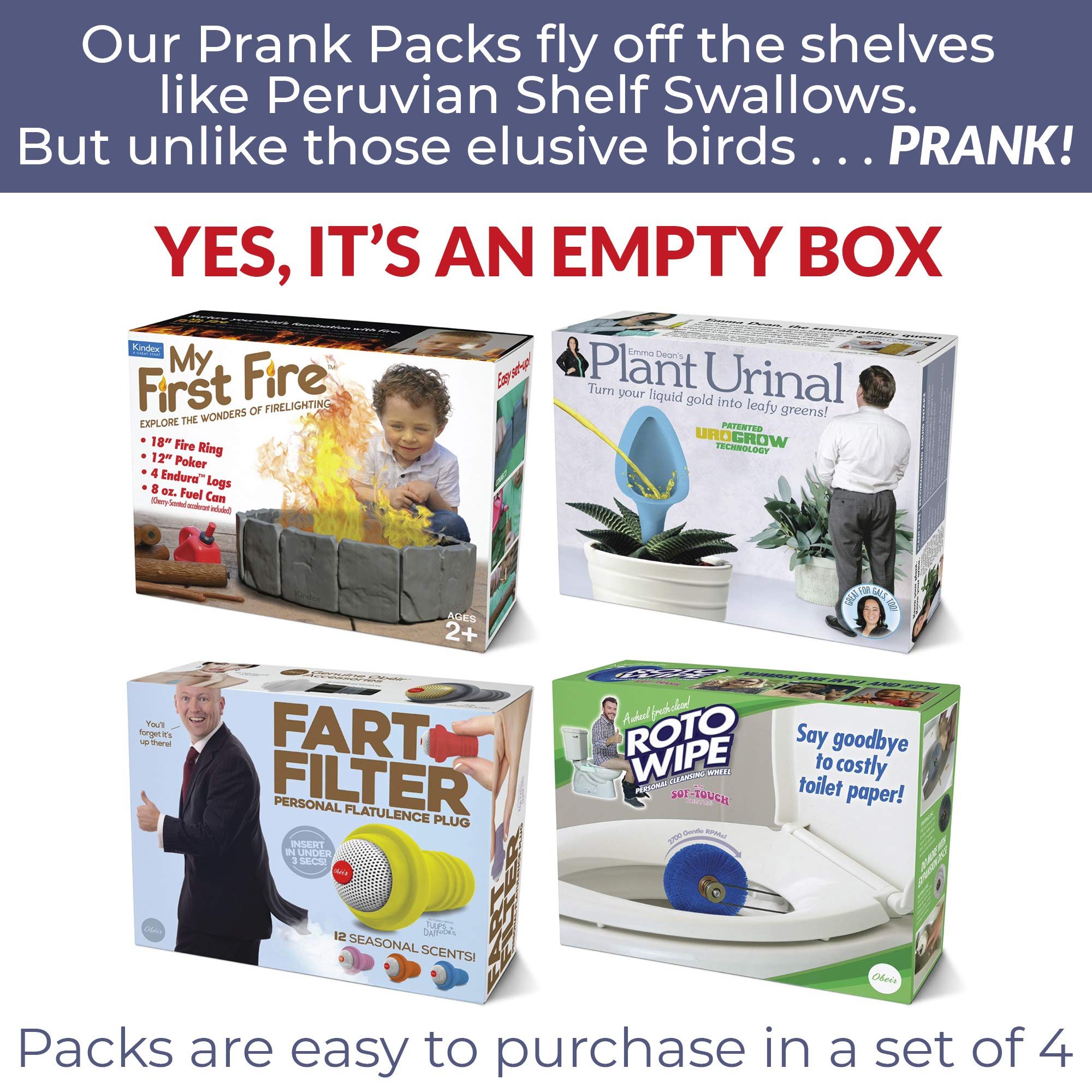 Prank Pack Prank Gift Box Bundle Set 1, 4 Unique Gift Boxes, Wrap Your Real Present in a Funny Authentic Prank-O Gag Present Box, Medium-Sized Novelty Gifting Box for Pranksters