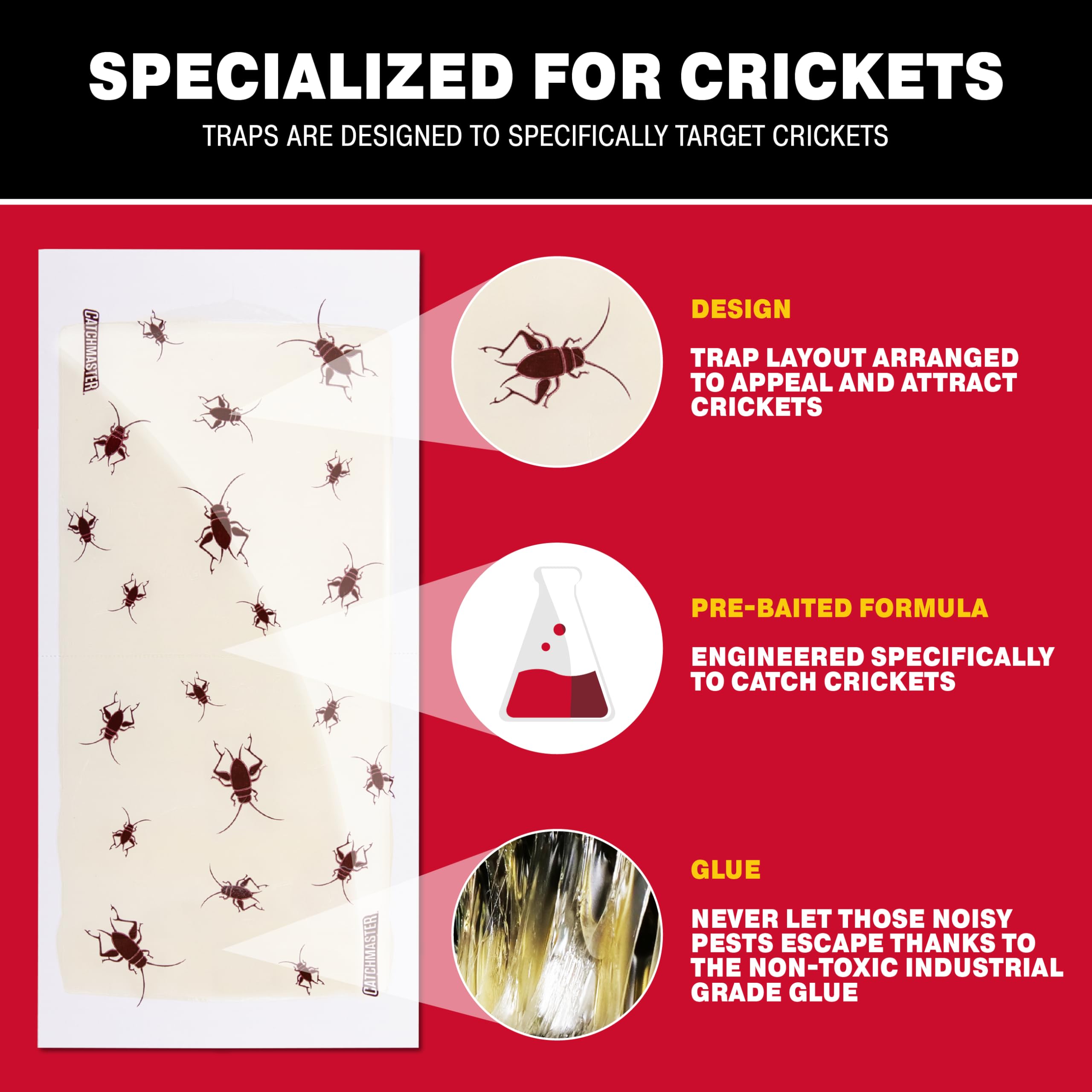 Catchmaster Cricket XL Giant Glue Boards 6Pk, Cricket Traps Indoor with Adhesive Attractant Design, Bug Catcher Traps for Inside Your Home, Bulk Insect Killer for House & Garage, Pet Safe Pest Control