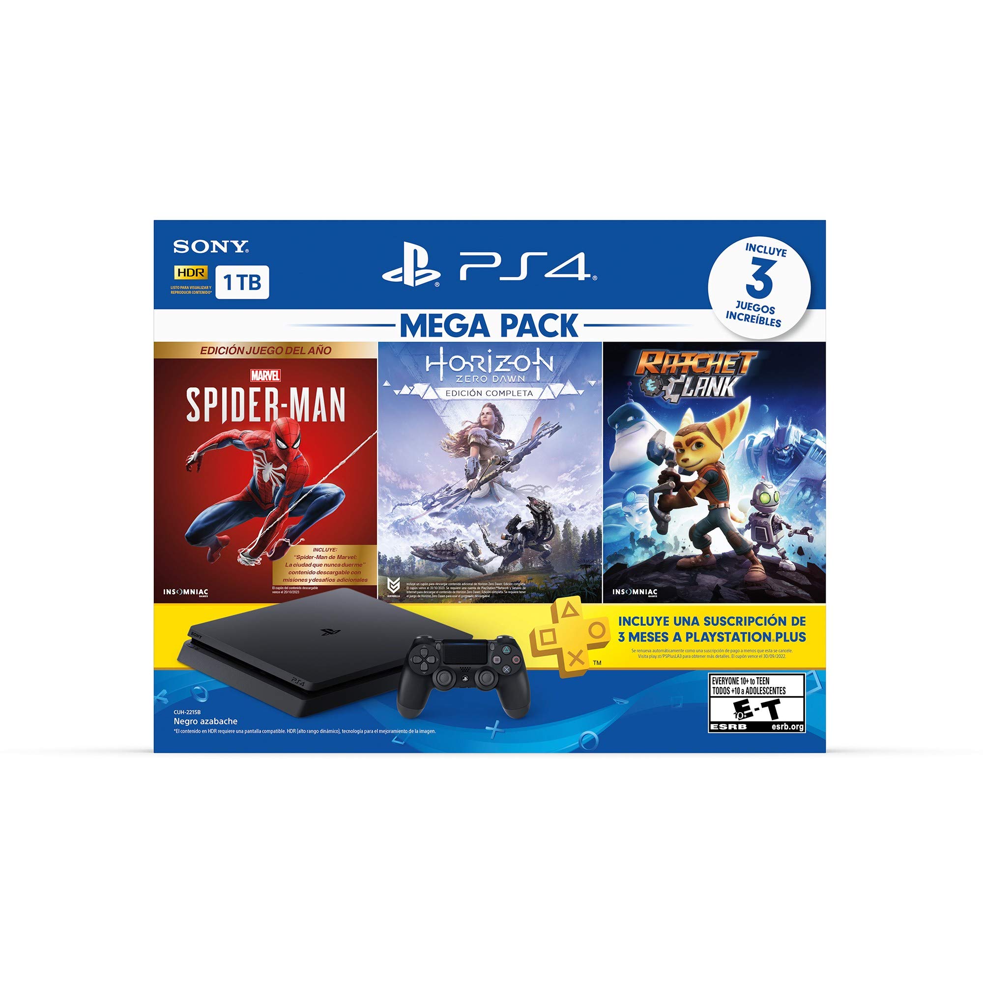 Sony PlayStation 4 Console 1TB - with 1 DualShock Wireless Controller, 3 Games (Spider-Man, Horizon Zero Dawn and Ratchet & Clank) + 3 Month Membership for PS4