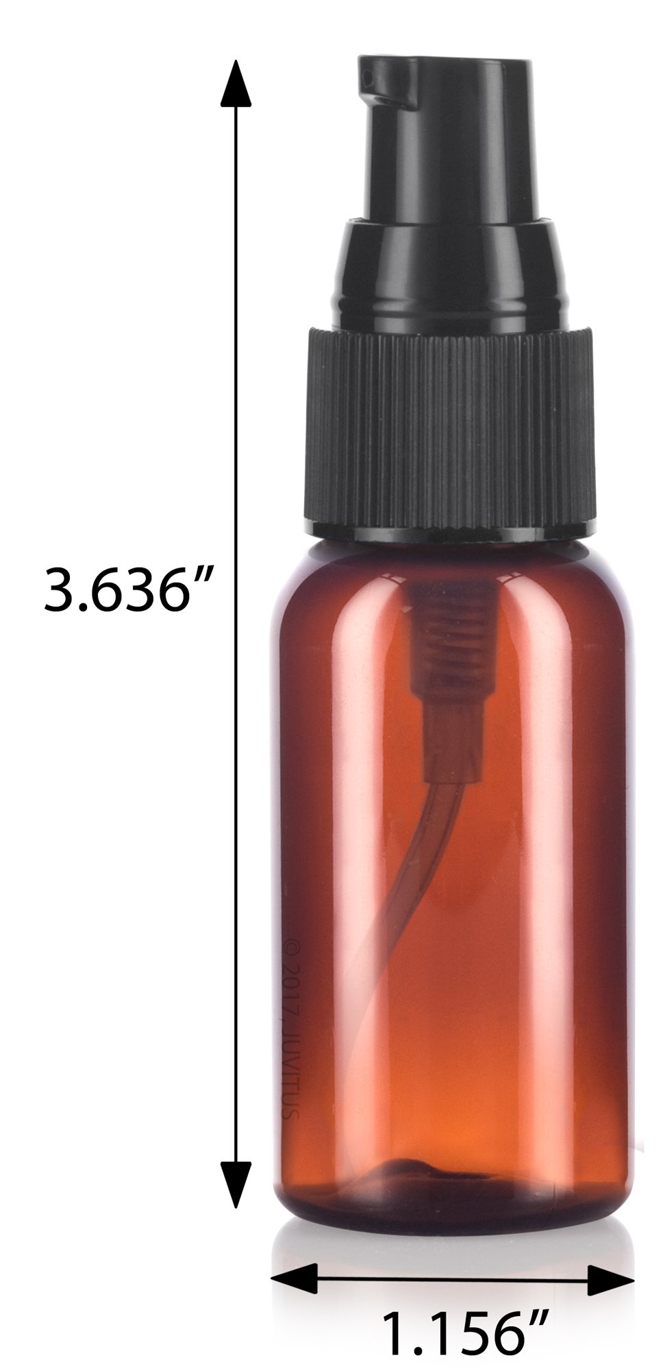 JUVITUS Amber 1 oz Boston Round PET Bottles (BPA Free) with Black Treatment Pump (24 Pack)