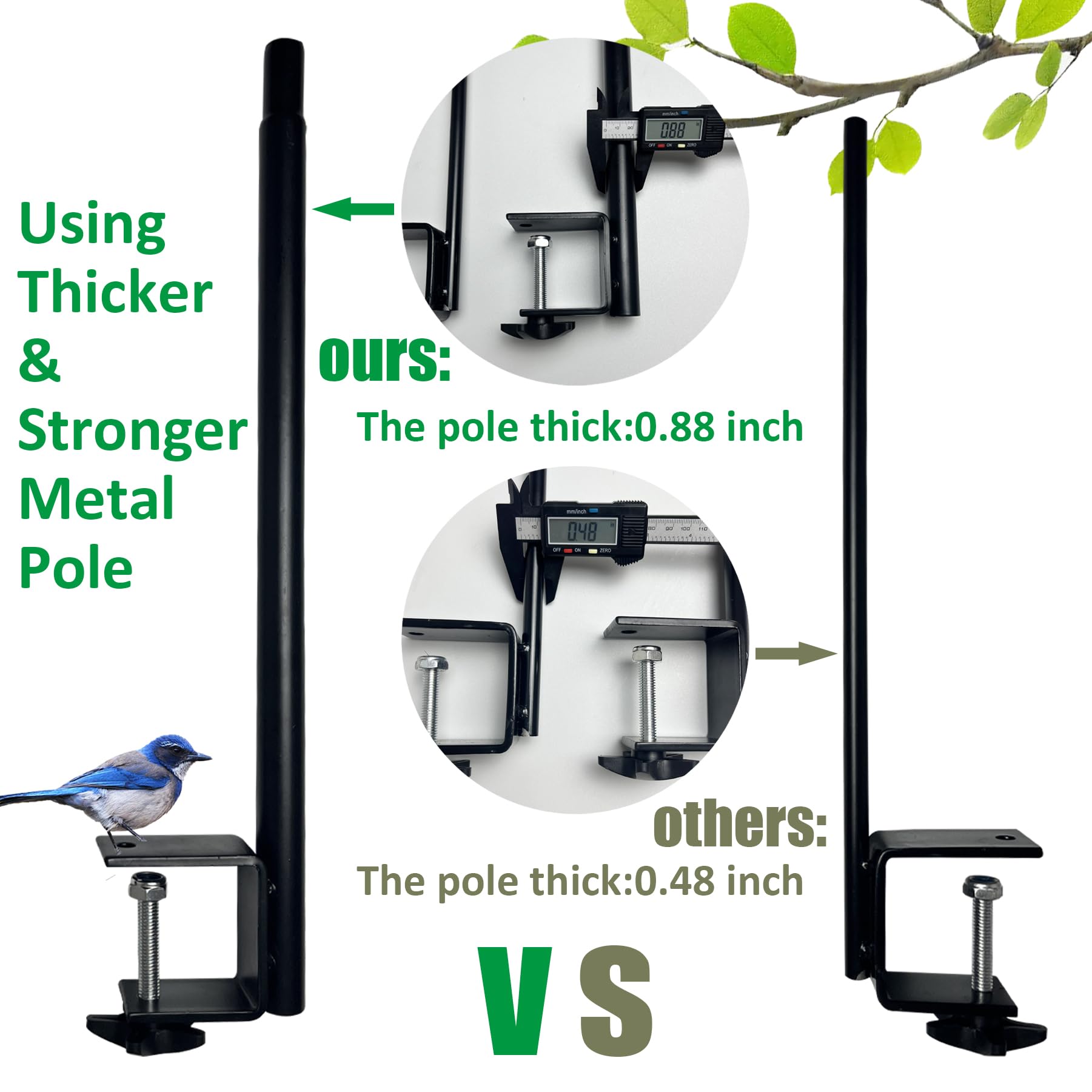 CQAIRIOU Upgraded Bird Feeding Station Kit,Deck Railing Bird Feeder Pole with 3 Hooks,Bird Bath,Mesh Tray and Suet Cage,Multi-Design Style,Used for Balcony Bird Feeder&Plant Hanger