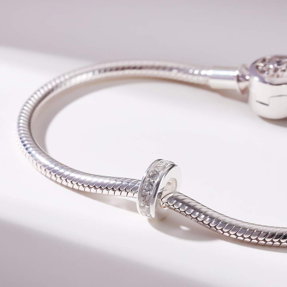 SOUKISS 925 Sterling Silver Spacer Charm Bead with Clear CZ for Charms Bracelets (2pcs Clear)
