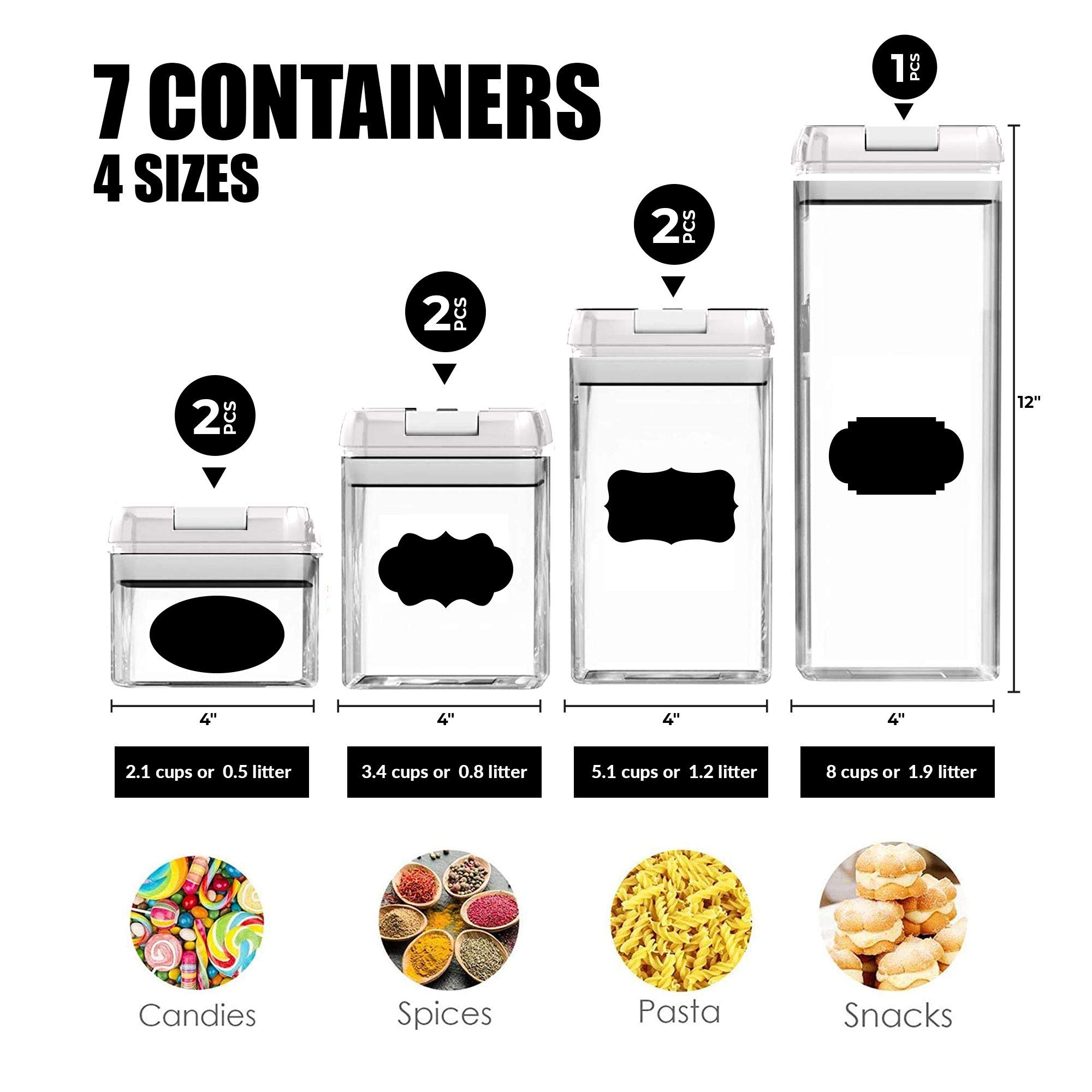 CINEYO 7 Pc's Airtight Food Storage Container & Mop and Broom Holder Wall Mount (Black)