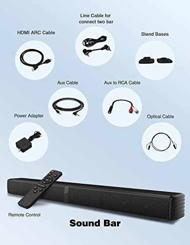 Puxinat 2 in 1 Separable Sound Bars for TV, 2.2 Channel 32Inch Bluetooth 5.0 TV Speaker for Surround Sound System, Built-in Dual Subwoofer, Bass Adjustable, Remote Control Included