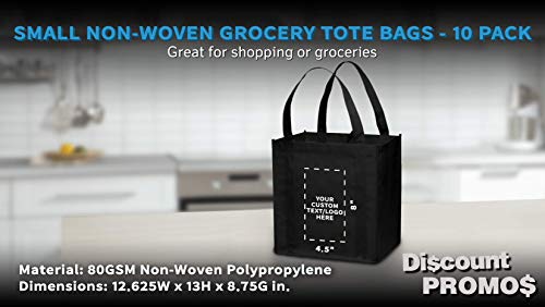 DISCOUNT PROMOS Custom Reusable Grocery Tote Bag for Shopping - 10 Pack - Personalized Logo, Text -Small Foldable Bags β Black