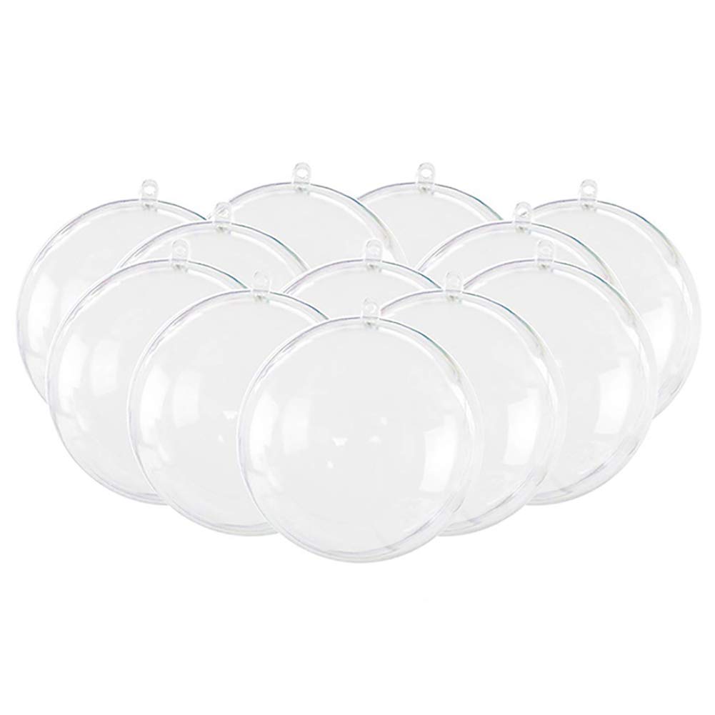 ChezMax 12 Pack DIY Clear Plastic Fillable Ornament Ball 3 Different Sizes Transparent Bath Bomb Mold Set for Christmas Wedding Party Home Decor 2.4 Inches