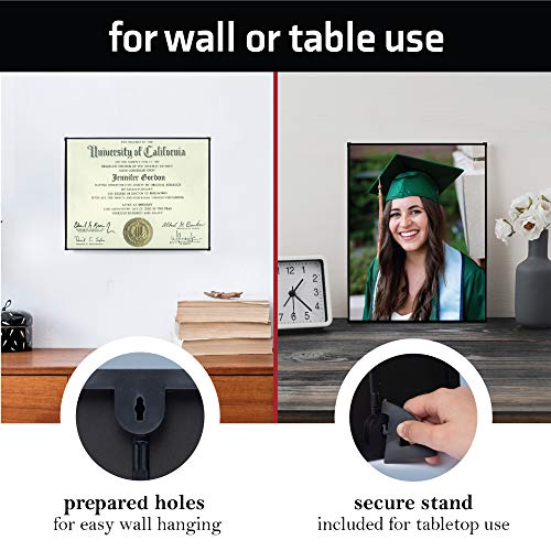 Mantello Front Loading Black Picture Frame 8.5x11 - Set of 6 - Table Desk Wall hanging For Artwork - Certificates Diplomas - Family Gallery Multi Photo Frame