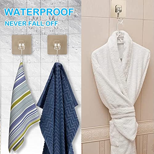 Large Adhesive Hooks 22LB(MAX),Waterproof and Rustproof Wall Hooks for Hanging Heavy Duty,Stainless Steel Towel Door and Coat Hooks for Kitchen, Bathroom, (10, 2.76*2.76 inch)