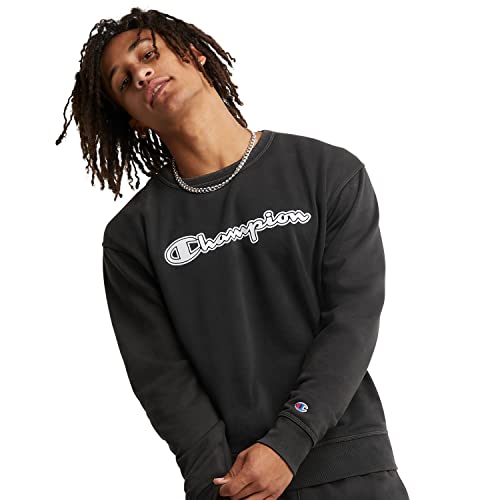 Champion Midweight Crew, Fleece Crewneck, Best Comfortable Sweatshirts for Men, Solar Wash Black Script Outline, Medium