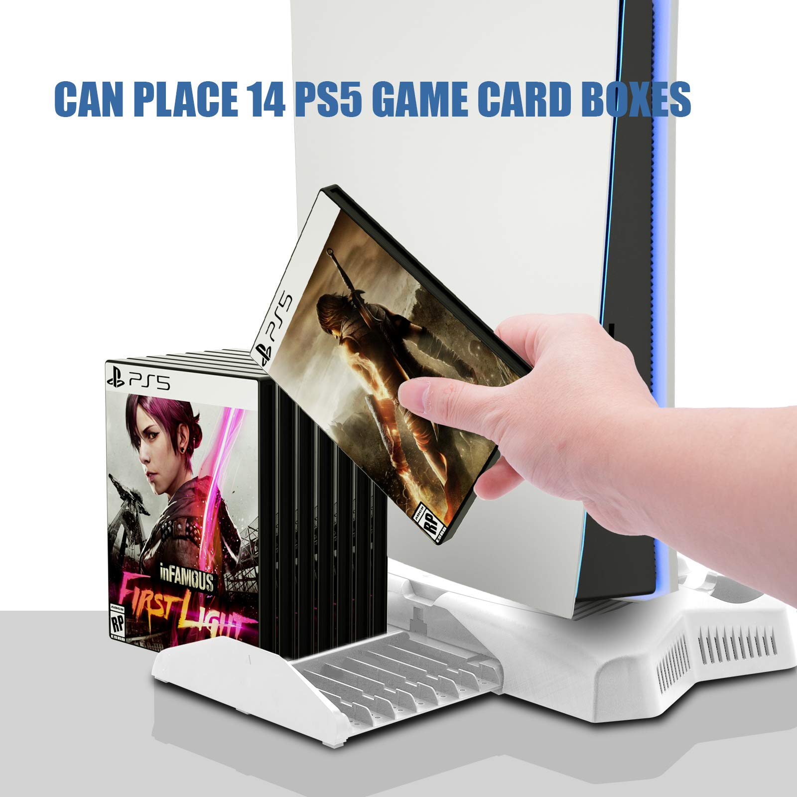 OLYGIVE PS5 Controller Charging Station, PS5 Cooling Fan,Vertical Stand for PlayStation 5 Digital Edition & Ultra HD Game Console with Dual Charger Indicator USB Ports for PS5 - White
