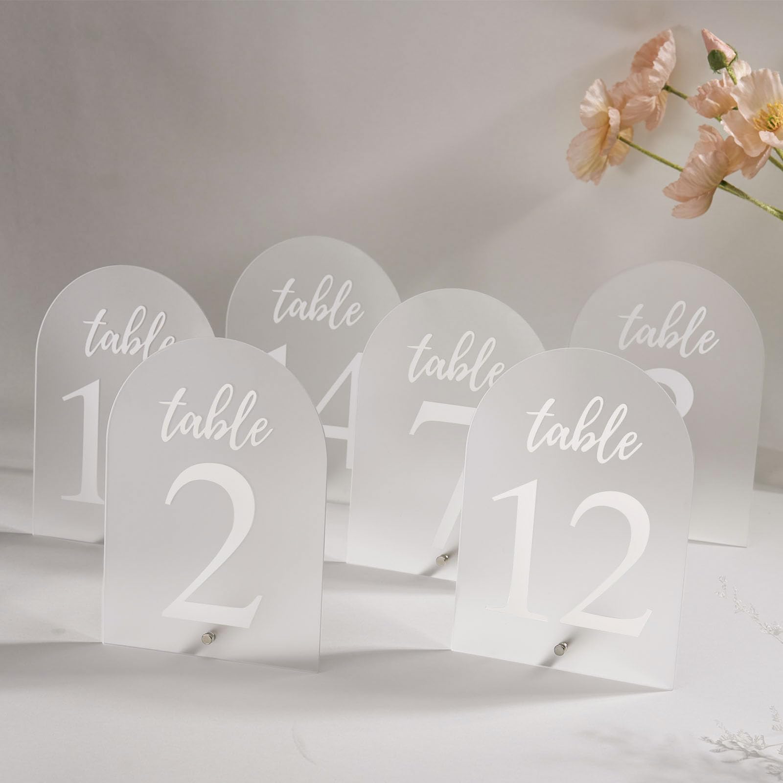 Frosted Arch Table Numbers for Wedding Reception with Matel Stands 1-15,5''x7'' Inch Frosted Arch Acrylic Sign with White Letters for Reception, Party, Anniversary, Event
