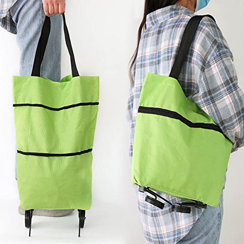 JIEOU Folding Shopping Bag With Wheels, Waterproof Grocery Carts, Reusable Portable Trolley Bags for Shopping Fruits(green)