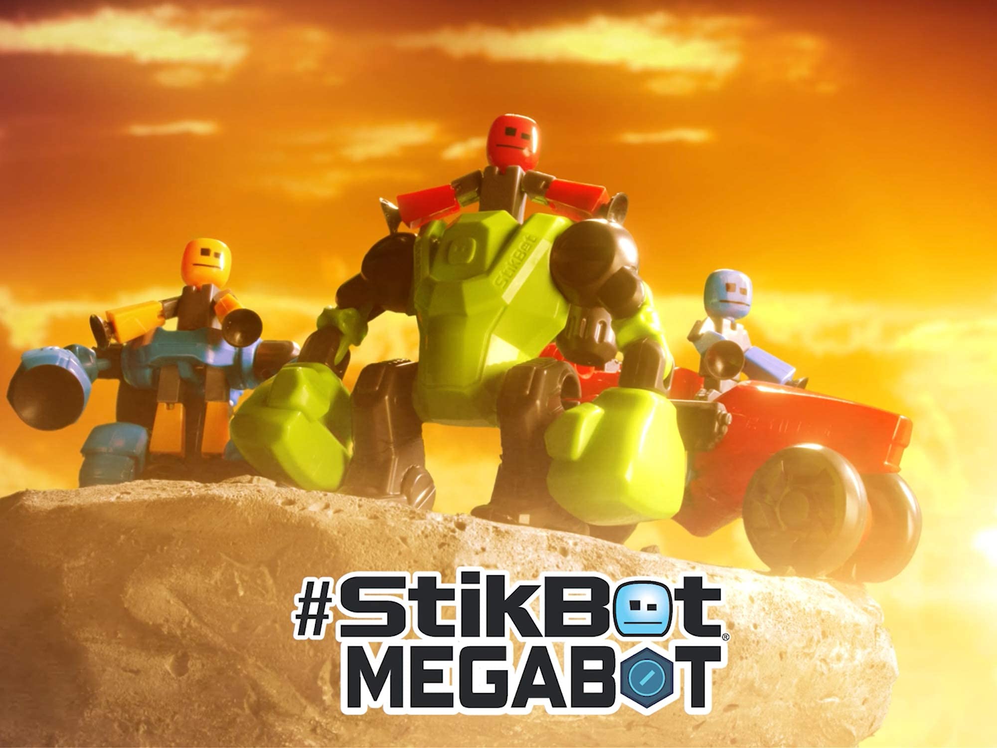 StikBot Zing Megabots 3 Pack, Complete Set of 3 Poseable Action Figures and Mega Vehicles, Turbo Cycle, Knockout and Avalanche