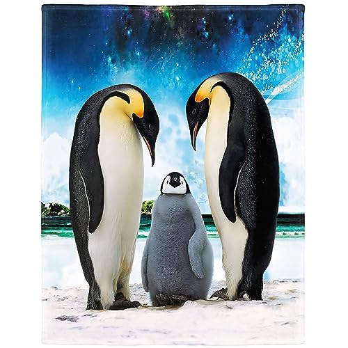 HommomH 40"x50" Blanket Soft Fluffy Flannel Fleece Throw Blue Sky Penguin