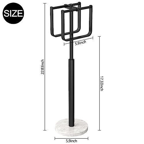 Marble Hand Towel Holder Stand with 2 Hanging Ring for Bathroom Kitchen Countertop, Stainless Steel Free-Standing Towel Rack with Marble Base, Matte Black
