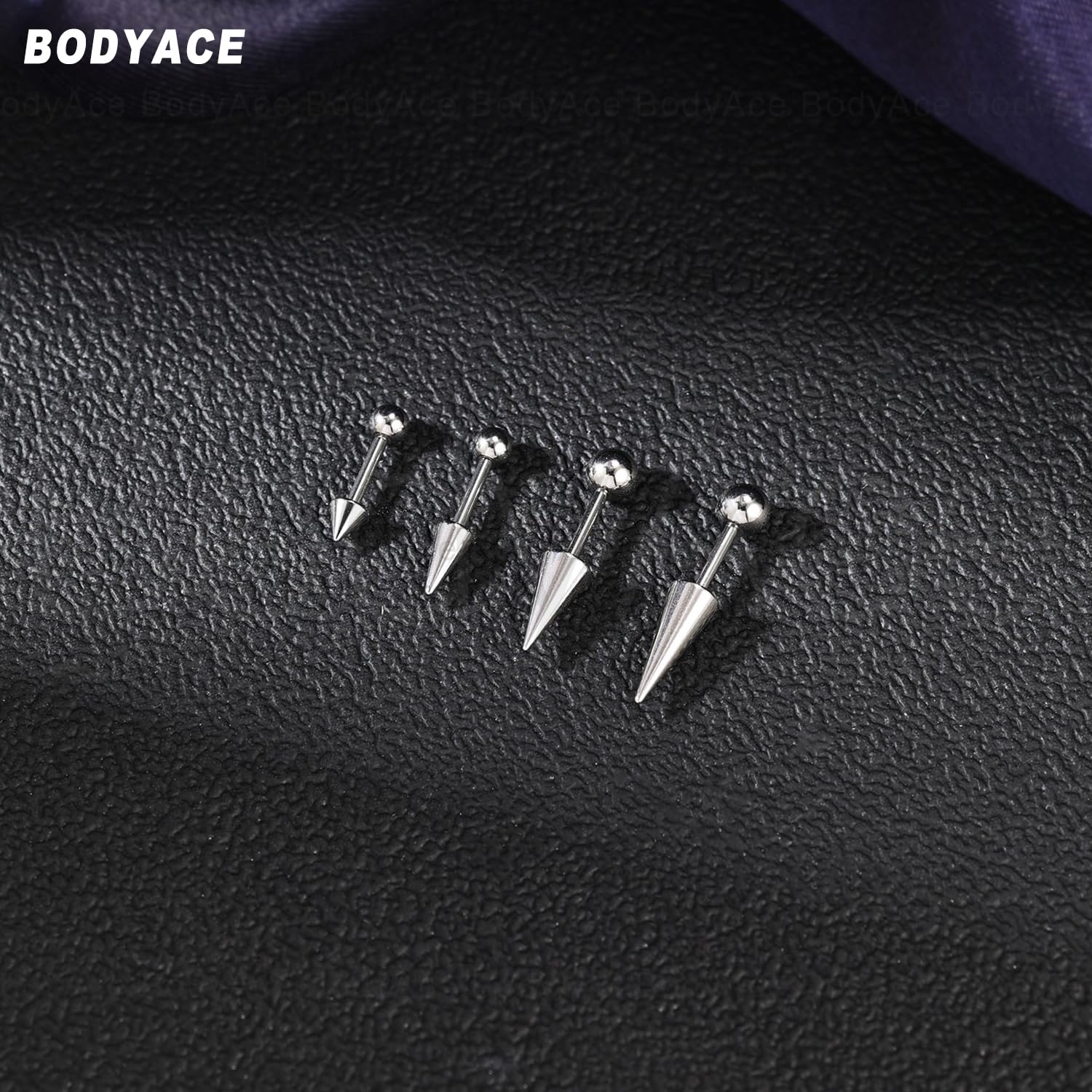 BodyAce Spike Flat Back Earrings Lip Rings, Internal Threaded Spike Helix Tragus Studs 16G 18G Cartilage Earrings, Rook Lobe Lip Piercing Ear Jewelry [A]