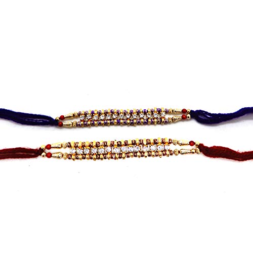 IndiaBigShop Set Of Two Rakhi, 14 Stone Rakhi Thread, Raksha Bandhan Gift For Your Brother Vary Color.