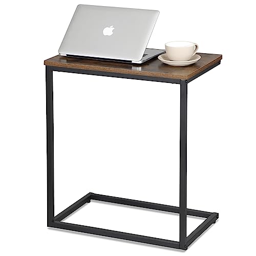 Nouva C-Shaped End/Side Table Couch Bedside Table 21.7in Side Table with Metal Frame for TV Trays Living Room Bedroom Small Spaces, Rustic Brown and Black(2)