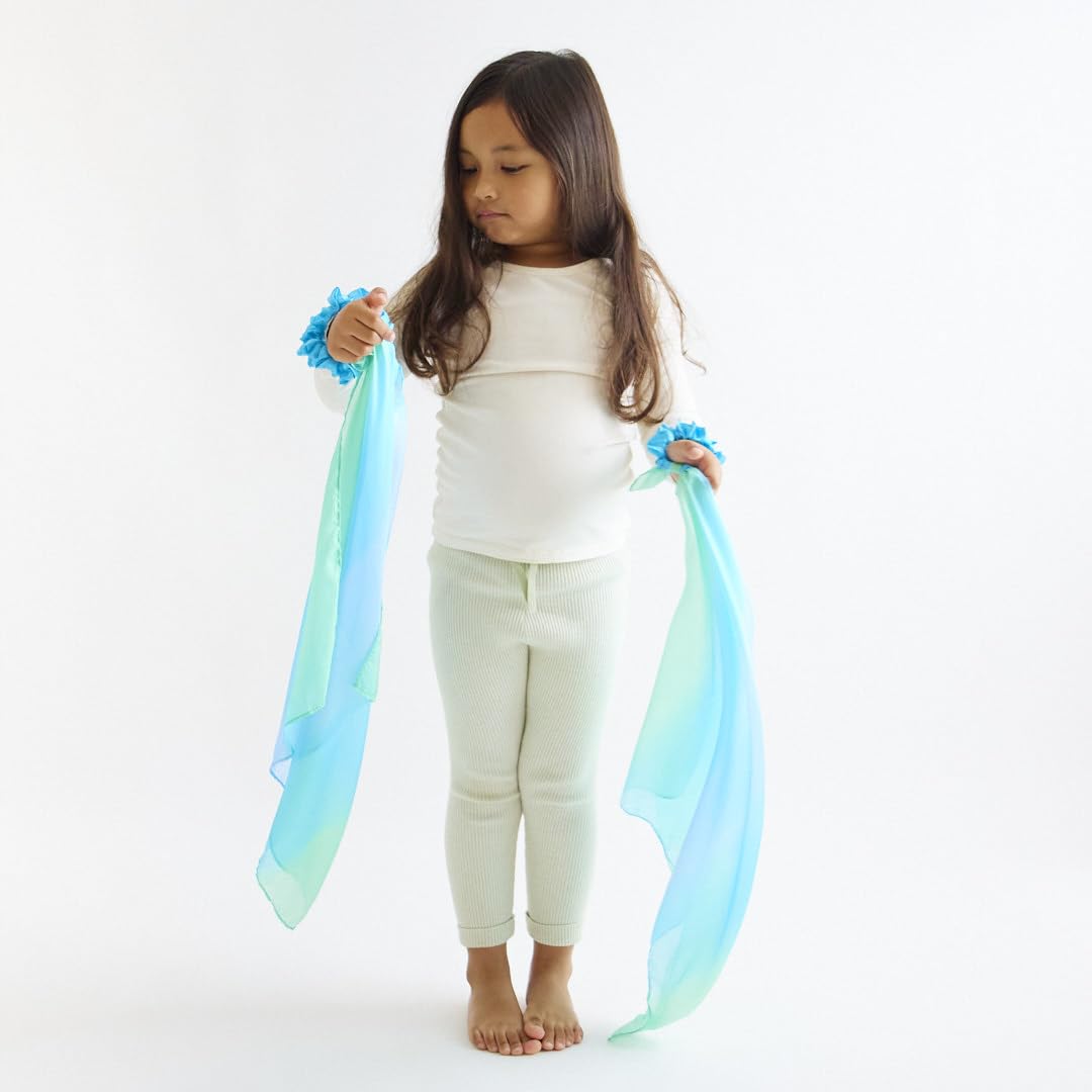 Sarah's Silks Wrist Streamers | 100% Silk Montessori and Waldorf Toys | Rhythm Ribbons for Dance, Imaginative, and Pretend Play | Includes 2 Pieces (Sea)